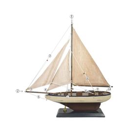 IB Laursen Deko Segelschiff mit leinenfarbigen Segeln 23.5 x 6.7 x 23 cm, braun skandinavische Deko Online Shop