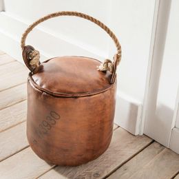 Faktorei T&uuml;rstopper rund Vintage Leder &Oslash; 19 cm, 20 cm hoch skandinavische Deko Online Shop