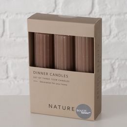 Boltze Dicke Stabkerzen Riffly &Oslash; 3,5 cm, 3er Set 15 cm, &Oslash; 3,5 cm, Taupe skandinavische Deko Online Shop