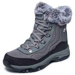 Skechers Damen Winterboots "TREGO-STORMIE", Gr. 35grau, Lederimitat, Textil, Schuhe, Snowboots, Schn&uuml;rstiefel mit rutschhemmender Laufsohle