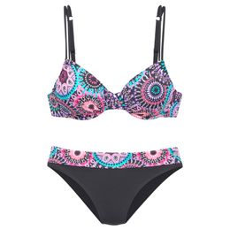 Lascana Damen B&uuml;gel-Bikini, lila, Gr. 36, bedruckt, Polyamid, Recycling-Polyamid, Bikini-Sets, mit kontrastfarbigen B&auml;ndern