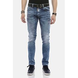 Cipo & Baxx CIPO & BAXX Herren Regular-fit-Jeans "Jeans", blau, Gr. 32, unifarben, 98% Baumwolle 2% Elasthan, Jeans, im trendigen Used-Look, CD621