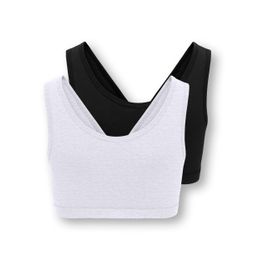 Crop-Top KIDS Only "KOGLOLA 2-P REVERSIBLE LOGO TOP ACC", M&auml;dchen, Gr. 122/128, super light grau melange pack:2, pack schwarz, Jersey, Obermaterial: 95% Baumwolle, 5% Elasthan, meliert, unifarben, figurbetont bauchfrei, V-Ausschnitt, Tops