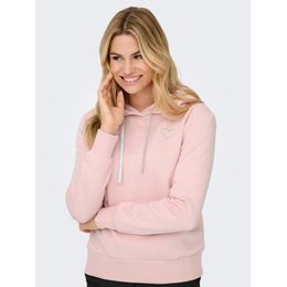 Only Damen Kapuzensweatshirt "ONLNOLI L/S HEART HOOD SWT NOOS"rosy touch detail:silber strings, heart emb, Gr. XL, unifarben, Sweatware,