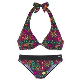 Buffalo Damen B&uuml;gel-Bikini, schwarz, Gr. 38, Microfaser, Bikini-Sets, farbenfroher Ethnodruck