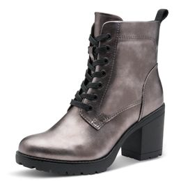 Marco Tozzi Damen Schn&uuml;rstiefelette, Gr. 41altsilberfarben, Lederimitat, metallic, Schuhe, Blockabsatz, Stiefelette, Schn&uuml;rboots in veganer
