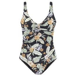Sunseeker Damen Badeanzug, schwarz, Gr. 40, floral, Microfaser, Microfaser, Polyamid, Badeanz&uuml;ge, mit Zierschn&uuml;rung