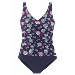 Lascana Damen Badeanzug, blau, Gr. 38, bedruckt, Polyamid, Badeanz&uuml;ge, mit Shaping-Einsatz, verstellbare Tr&auml;ger, bis E-Cup