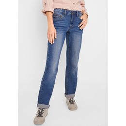 bonprix Damen Straight-Jeans "Straight-Jeans Mid Waist, Stretch", blau, Gr. 50, unifarben, Denim/Jeans, Obermaterial: 98% Baumwolle, 2% Elasthan,