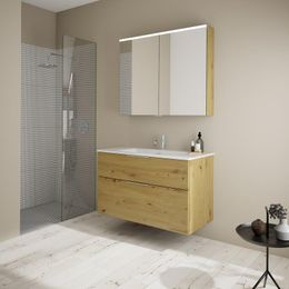 Burgbad Eqio Schrank mit Slim Keramik-Waschtisch, mit Spiegelschrank, SHCP102F5662C0001G0146,