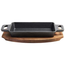 Homeware Profession. Servierpfanne, Natur, Schwarz, Holz, Metall, Akazie, vollmassiv, 0.4 L, rechteckig, 15x3.5x29.9 cm, Lfgb, backofengeeignet, Kochen, Pfannen, Servierpfannen