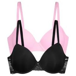 B&uuml;gel-BH Dorina "Willa", Damen, Gr. 80, Cup E, schwarz (schwarz, pink), Obermaterial: 57% Polyamid, 33% Polyester, 10% Elasthan, BHs B&uuml;gel-BH, gepolsterte Cups, Spitze, uni