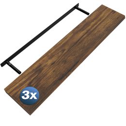 DeubaXXL DE Wandregal Schweberegal 110cm 3er-Set Dunkle Eiche + Halterung 997085