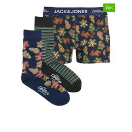 Jack & Jones JACK & JONES Junior 3tlg. Set: Socken & Boxershorts ''Gingerbread'' in Dunkelblau/ Schwarz - 16% | Gr&ouml;&szlig;e 140 | Kinder-waesche