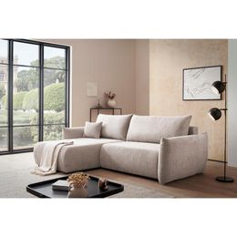 Home Affaire Ecksofa &raquo;MAVAS Schlafsofa mit Bettkasten, L-Form,&laquo; ca.257/127cm (Liegefl&auml;che 212/145 cm), Cord, Chenille, Struktur beige
