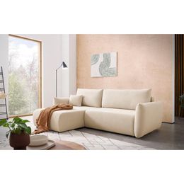Home Affaire Ecksofa &raquo;MAVAS Schlafsofa mit Bettkasten, L-Form,&laquo; ca.257/127cm (Liegefl&auml;che 212/145 cm), Cord, Chenille, Struktur beige