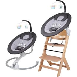 BABYGO Hochstuhl &raquo;Family Homey Set, natur/dunkelgrau&laquo; () mit elektrischer Babywippe inkl. Spielbogen beige