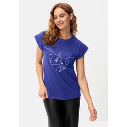Lascana Damen Lascana Kurzarmshirt mit Frontdruck, T-Shirt aus Baumwolle, Printshirt, Basic blau 32/34
