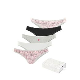 Lascana Damen Lascana Brasilslip &raquo;Valentines Day Geschenk Box&laquo; 5er-Pack, mit s&uuml;&szlig;en Herzchen-Prints in Geschenkbox f&uuml;r den Valentinstag bunt 32/34