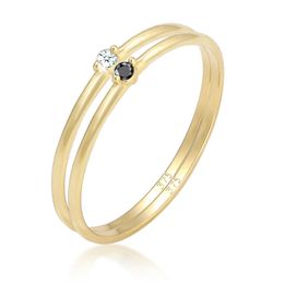 Elli Ringe - Ring Solit&auml;r Schwarz Weiss Diamant (0.03 ct.) 375e - Gr. 58 MM - in Gold - f&uuml;r Damen