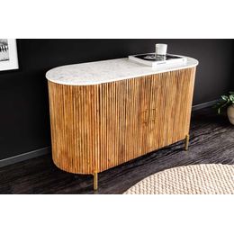 Riess Ambiente Massives Sideboard TRES CHIC 105cm natur Mangoholz wei&szlig; Marmor gold Metall Riess-Ambiente