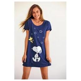 Sleepshirt PEANUTS, Damen, Gr. 52/54, N-Gr, blau (marine), Single Jersey, Obermaterial: 100% Baumwolle, bequem kurz, Rundhals, eingesetzt, Kleider Sleepshirt, mit Snoopy-Print in Minil&auml;nge, Topseller