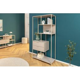 Riess Ambiente Modernes B&uuml;cherregal SLIM LINE 185cm champagner beige Metall mit Schubladen Riess-Ambiente