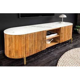 Riess Ambiente Massives TV-Board TRES CHIC 140cm natur Mangoholz wei&szlig; Marmor mit viel Stauraum Riess-Ambiente