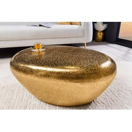 Riess Ambiente Handgefertigter Couchtisch STONE 75cm gold Metall Hammerschlag Design Riess-Ambiente Sofatisch Wohnzimmertisch oval Glamour Orientalisch