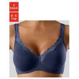 B&uuml;gel-BH Petite Fleur, Damen, Gr. 100, Cup D, blau (marine, wei&szlig;), Jersey, Obermaterial: 85% Baumwolle, 10% Polyamid, 5% Elasthan, BHs BH BH-Set B&uuml;gel-BH Spitzen-BH, aus Baumwolle mit Spitzenkante und breiteren Tr&auml;gern