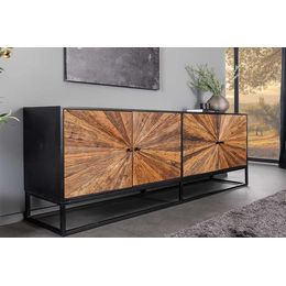 Riess Ambiente Massives Sideboard BARRACUDA 180cm braun Mangoholz mit Teakholz-Front schwarz Metall Riess-Ambiente Industrie & Loft Modern Rustikal