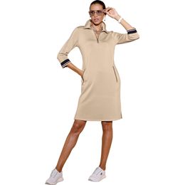 CR&Eacute;ATION L Damen Polokleid im hochwertigen Modal-Mix beige-schwarz Gr&ouml;&szlig;e 52