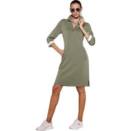 CR&Eacute;ATION L Damen Polokleid im hochwertigen Modal-Mix khaki-wei&szlig; Gr&ouml;&szlig;e 38