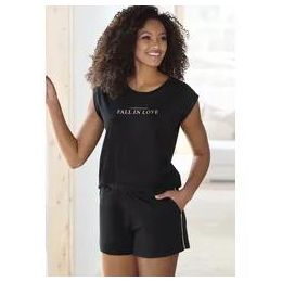 Shorty Vivance DREAMS, Damen, Gr. 32/34, schwarz, Single Jersey, Obermaterial: 100% Baumwolle, bedruckt, unifarben, loose fit kurz, Rundhals, angeschnitten, Homewear-Sets Shorty, mit sch&ouml;nem Foildruck