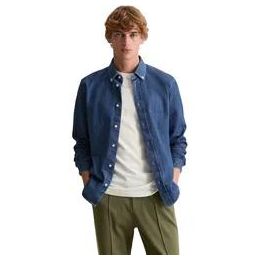 Marc O'Polo Langarmhemd MARC O'POLO DENIM "aus reiner Bio-Baumwolle", Herren, Gr. XL, Normalgr&ouml;&szlig;en, medium blau, Obermaterial: 100% Baumwolle, unifarben, regular fit normal, Manschette, Hemden