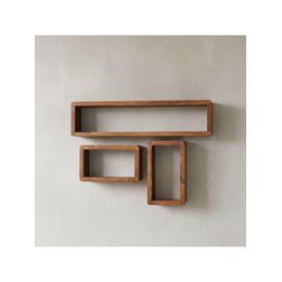KADIMA DESIGN Wandregal Massivholz | 3-teiliges Set, Abgerundet, Hohe Belastbarkeit in Braun | Gr.: onesize