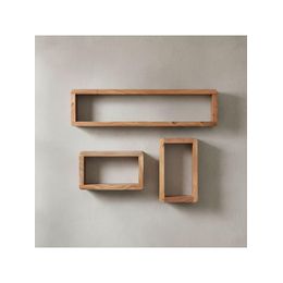 KADIMA DESIGN Wandregal Massivholz | 3-teiliges Set, Abgerundet, Hohe Belastbarkeit in Beige | Gr.: onesize