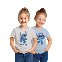 Lilo and Stitch Disney Lilo & Stitch T-Shirt Oberteil Shirt kurz&auml;rmlig (2er Pack) in blau/grau | Gr.: 122/128