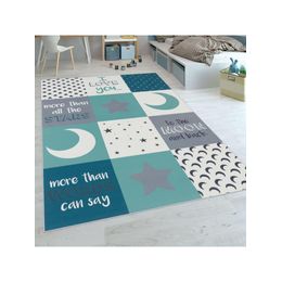KADIMA DESIGN Kinderteppich Patchwork Kinderzimmer schmutzabweisend in T&uuml;rkis | Gr.: 80 x 150 cm