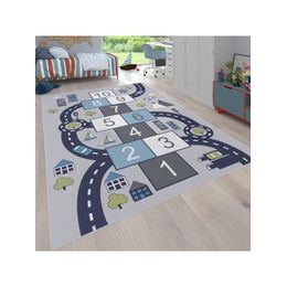 KADIMA DESIGN Kinderteppich waschmaschinenwaschbar Zahlen‐H&uuml;pfk&auml;stchen in Grau | Gr.: 240 x 340 cm
