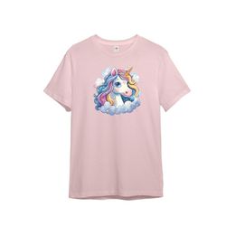 PAULGOS Kinder T-Shirt, Einhorn auf Wolke in Rosa | Gr.: 116