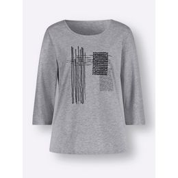 WITT Damen 3/4-Arm-Shirt mit grafischem Druck, steingrau-schwarz-meliert, Gr&ouml;&szlig;e 54
