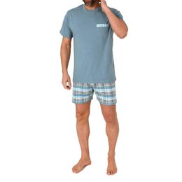 Normann Schlafanzug kurzarm Shorty mit karierter Jersey Hose in blau | Gr.: 56