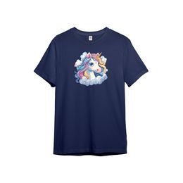 PAULGOS Kinder T-Shirt, Einhorn auf Wolke in Navi-Blau | Gr.: 128