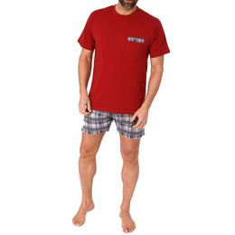 Normann Schlafanzug kurzarm Shorty mit karierter Jersey Hose in rot | Gr.: 56