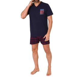 Normann Schlafanzug kurzarm Shorty mit karierter Jersey Hose in marine | Gr.: 50