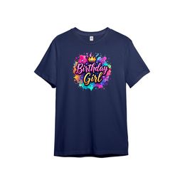 PAULGOS Kinder T-Shirt, Birthday Girl in Navi-Blau | Gr.: 128