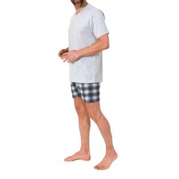 Normann Schlafanzug kurzarm Shorty mit karierter Jersey Hose in grau | Gr.: 54