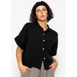SASSYCLASSY Musselin Bluse mit angeschnittenem kurzen Arm in Schwarz | Gr.: M