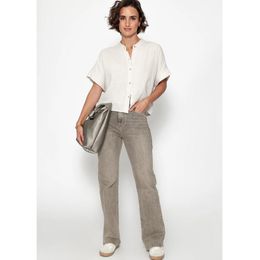 SASSYCLASSY Musselin Bluse mit angeschnittenem kurzen Arm in Hellbeige | Gr.: L